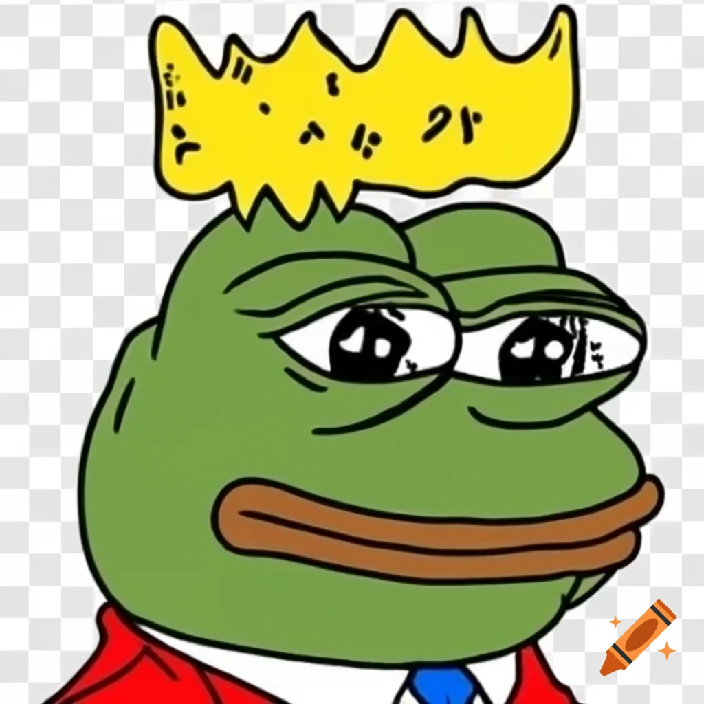 Cartoon frog resembling Pepe with Donald Trump hairstyle on Craiyon