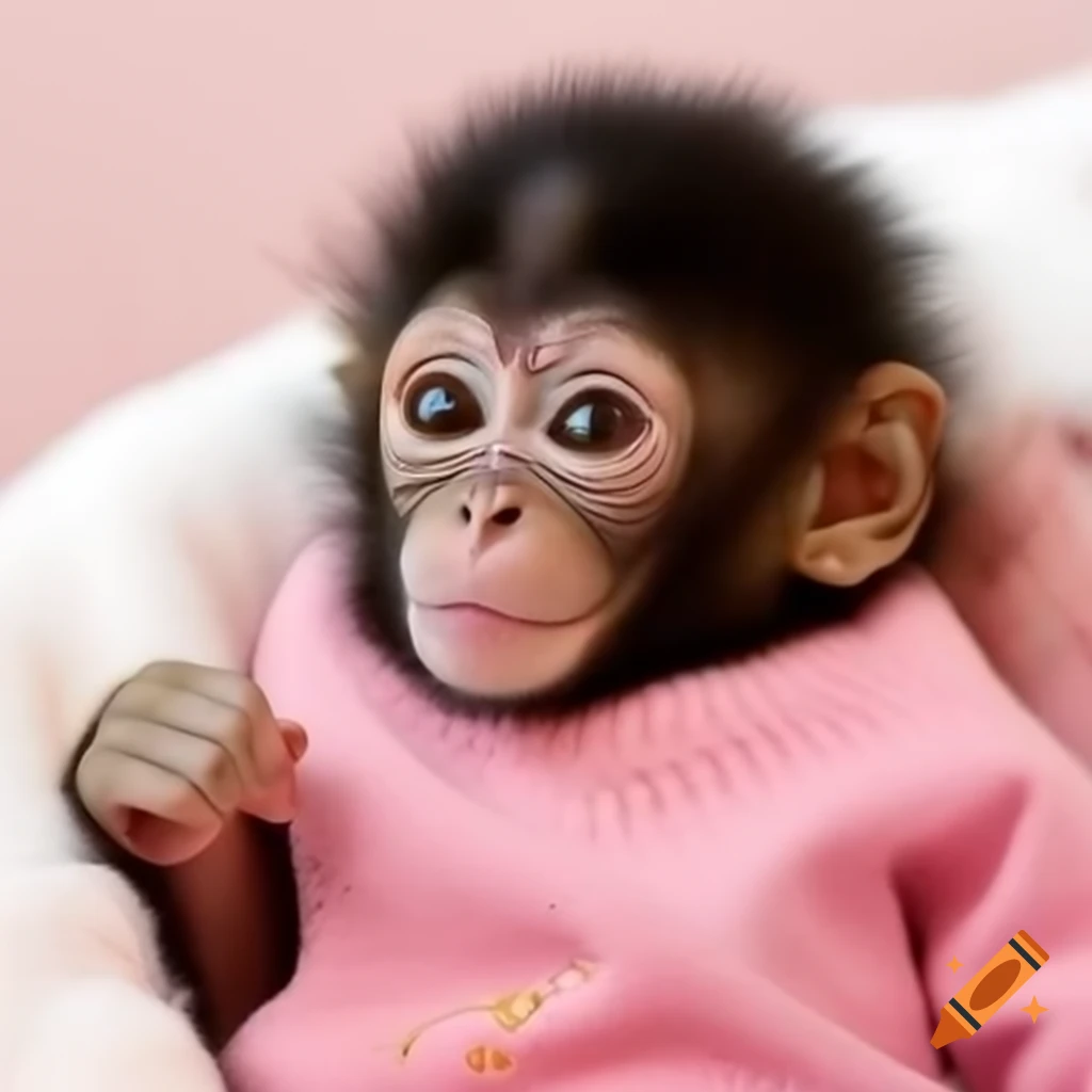 Baby spider monkey in pink onesie, full front view on Craiyon