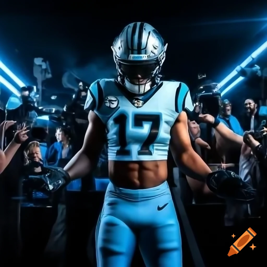 Football player in Carolina Panthers uniform with SpeedFlex helmet ...