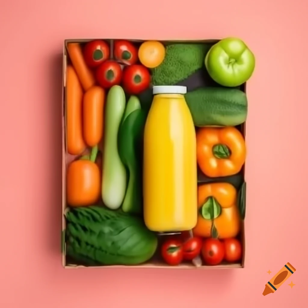 Juice box design featuring vegetables with 'FarmFresh' branding on Craiyon