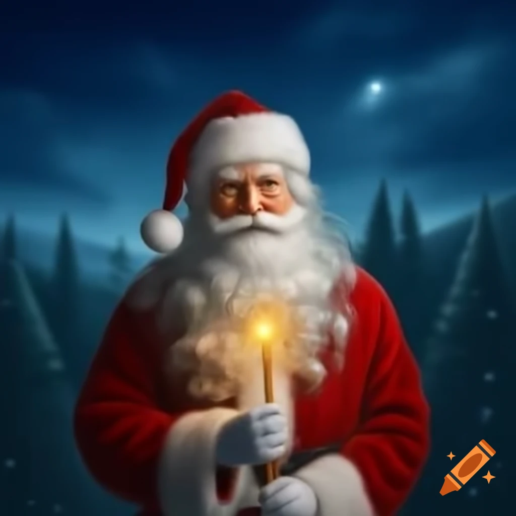 Santa using glow stick to write 'Jake' in the night sky on Craiyon