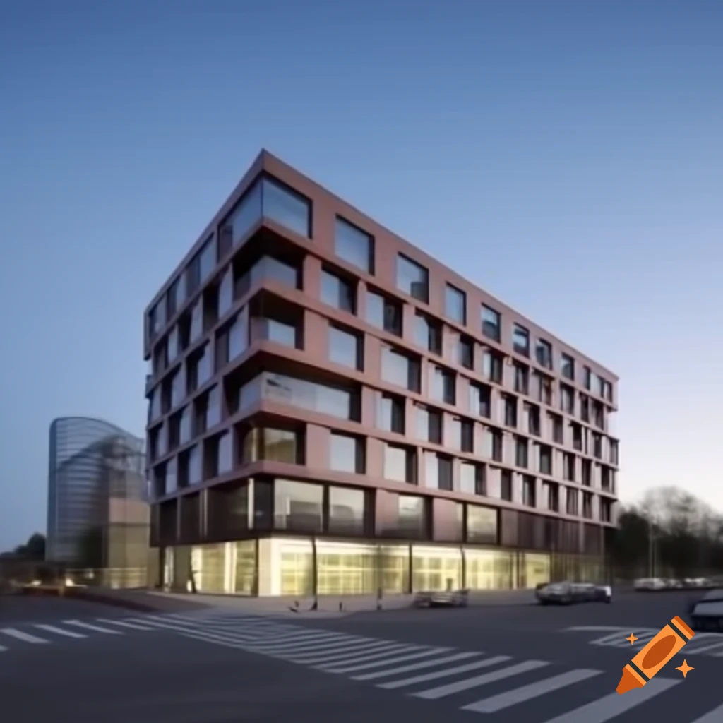 Landscape design featuring building corner adjacent to street and park ...