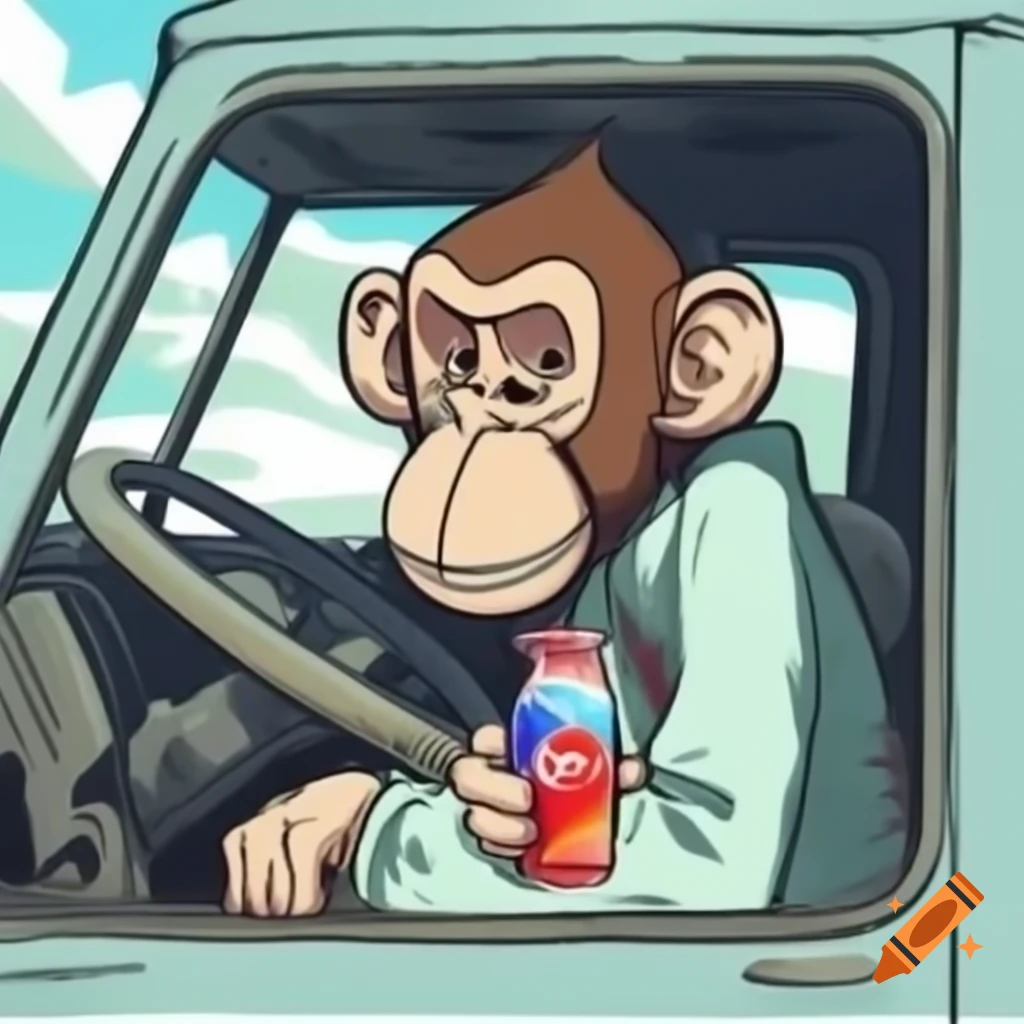 Mischievous monkey holding Pepsi in truck window during road travel on ...