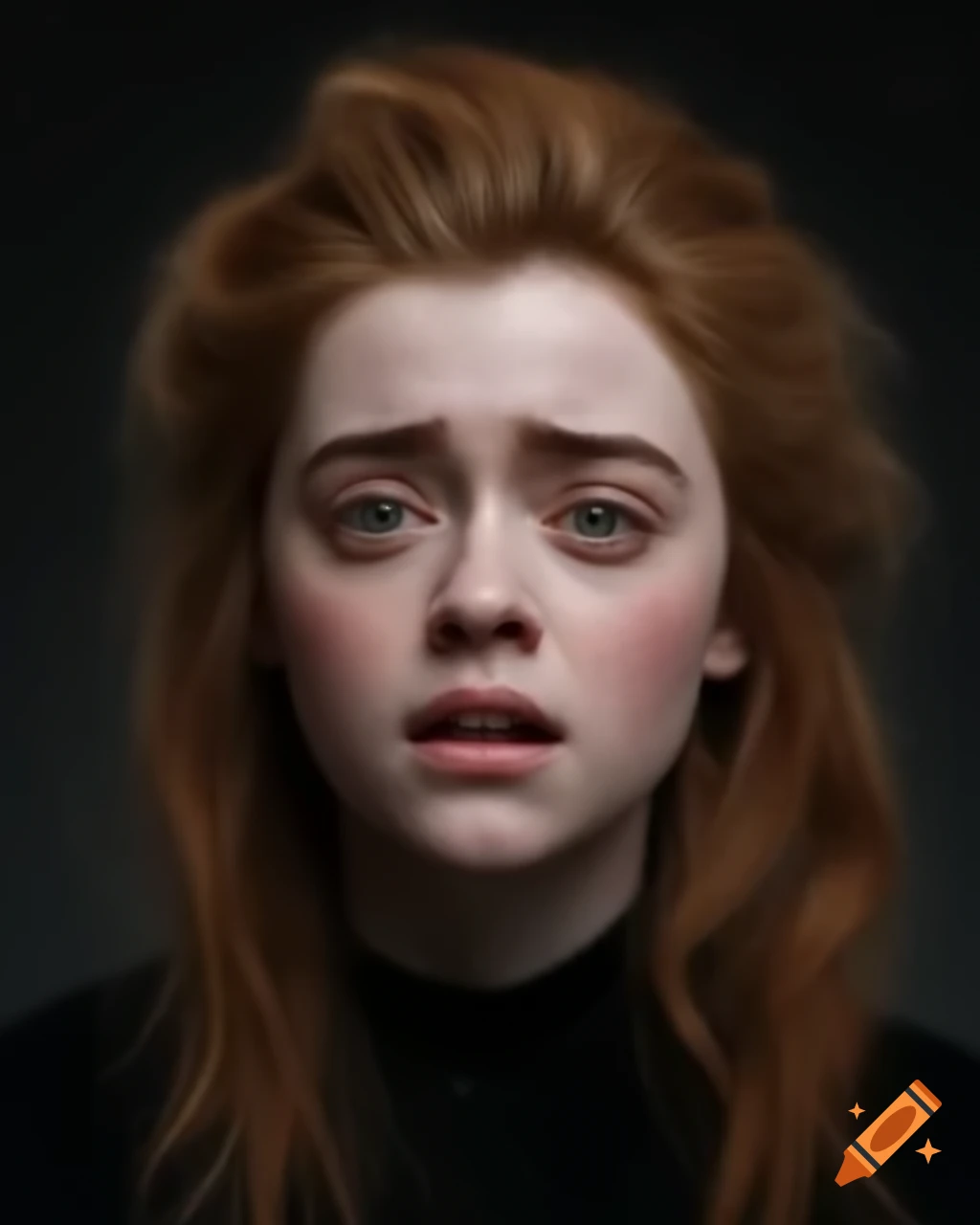 Realistic portrait of Emma Stone with messy hair and a confused ...