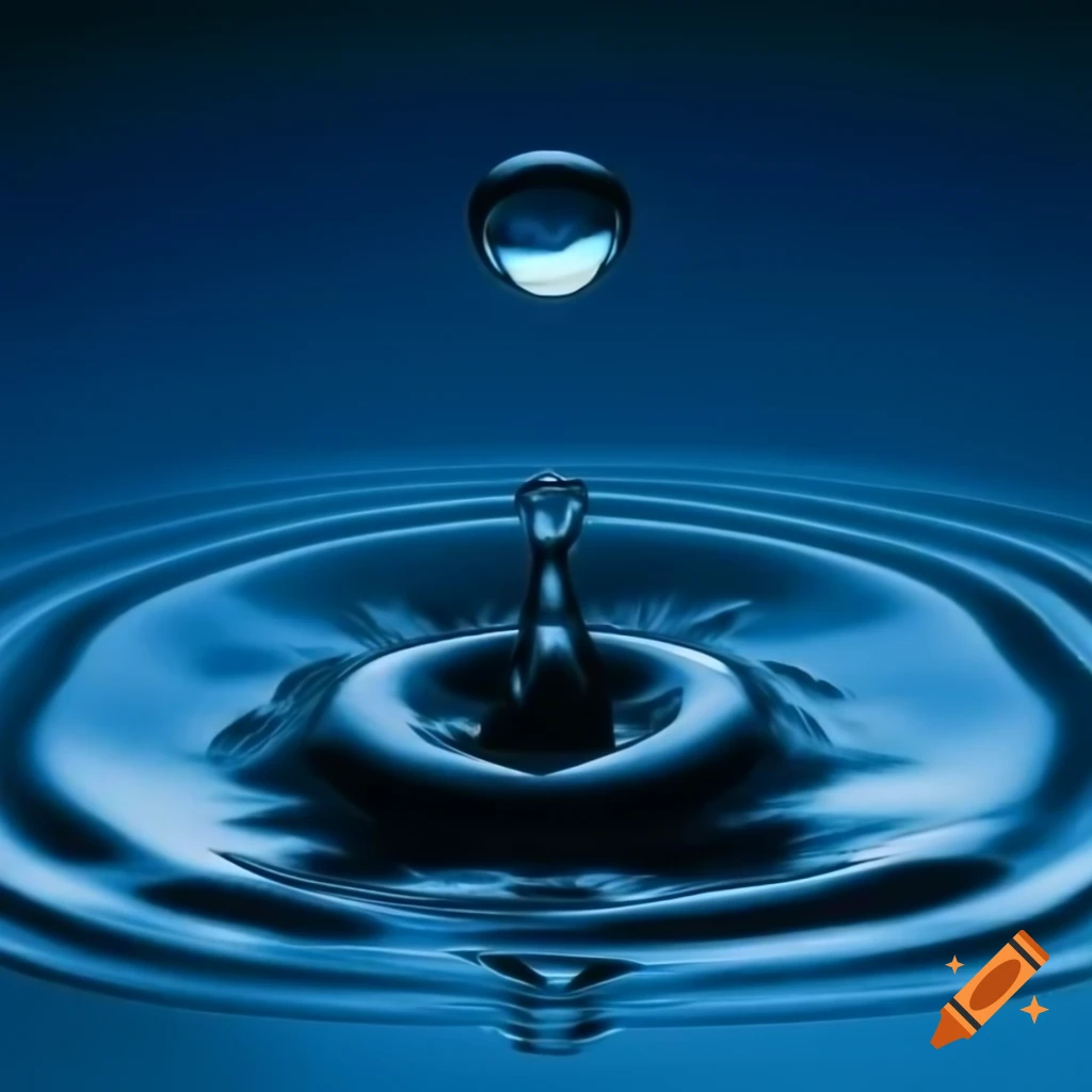 Abstract art of water droplet about to break surface tension in pool on ...