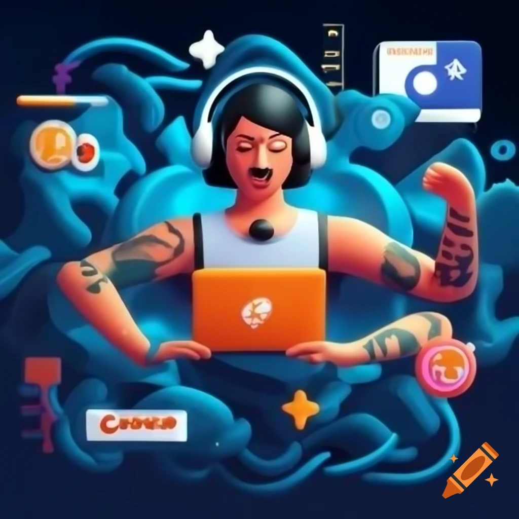Mural of devops professional with headset and tattoos symbolizing ...