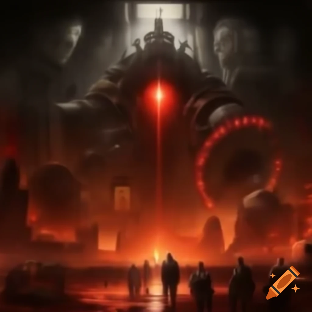 City in Hell as a large machine with gears and red flames on Craiyon