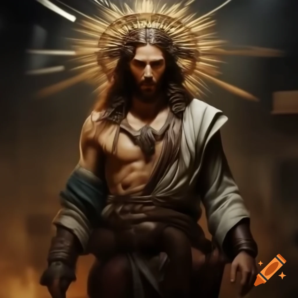 Steampunk figure resembling Jesus as a powerful final boss in dystopian ...