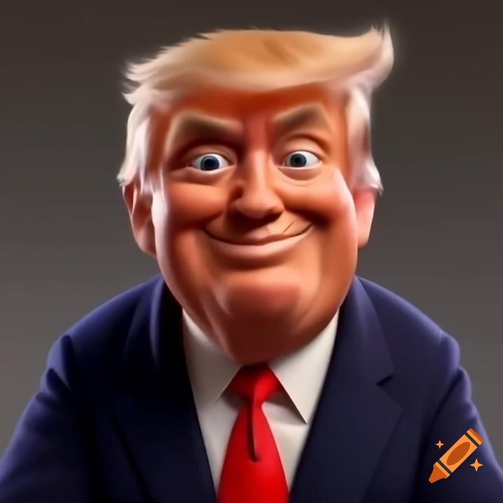 Animated character resembling Donald Trump in Pixar style, smiling with ...