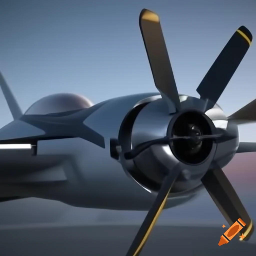 Futuristic high-tech jet fighter with propeller design on Craiyon