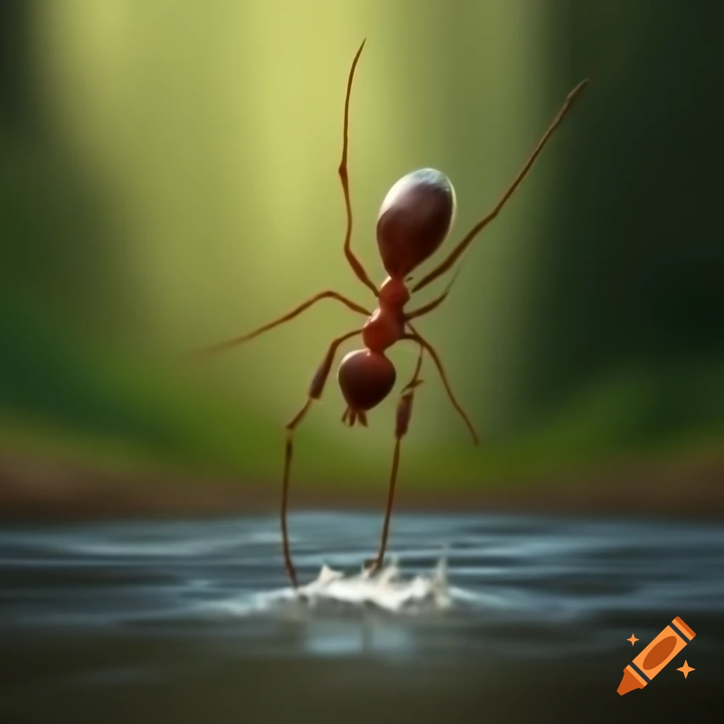 Ant falling into a river in a 16:9 format on Craiyon