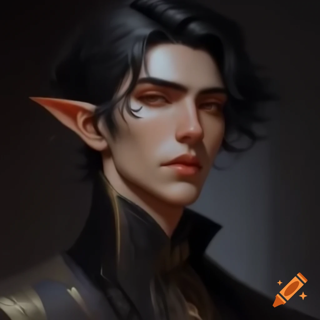 Handsome male with dark wavy hair and grey eyes, organized appearance ...