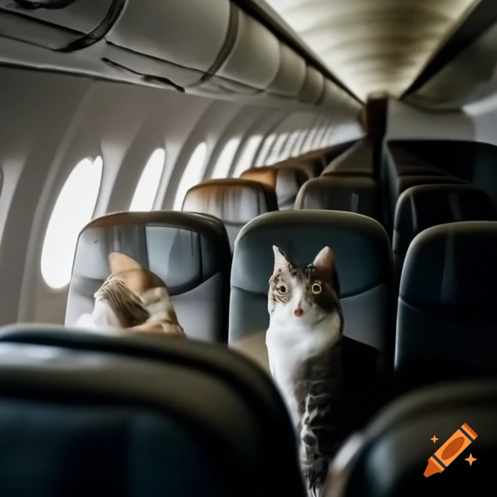 Cats aboard an airplane, showcasing unique travel moment on Craiyon