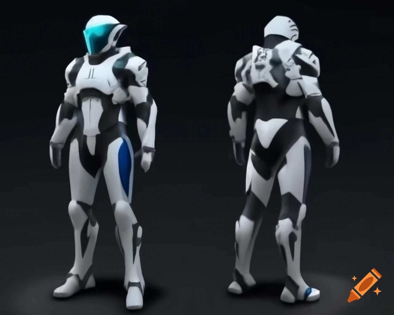 Futuristic warrior in sleek armor with glass-helmeted visor on Craiyon