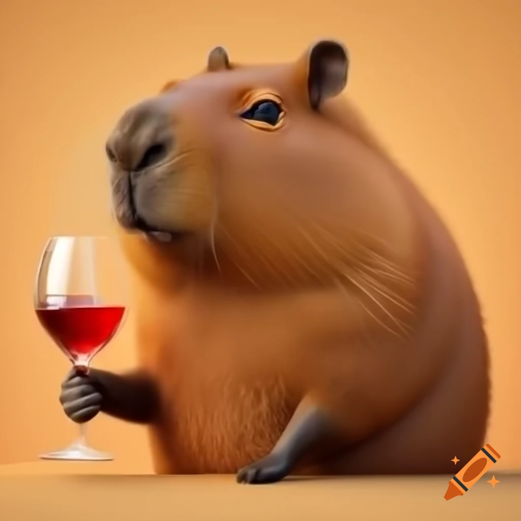 Capybara enjoying wine in a relaxed setting on Craiyon