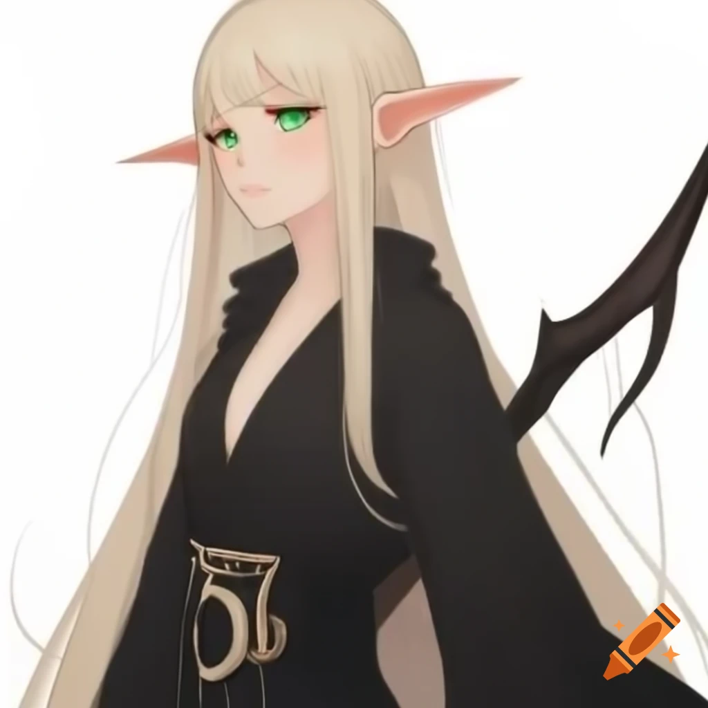 Anime portrait of a kind elf noblewoman in black masquerade mask and ...