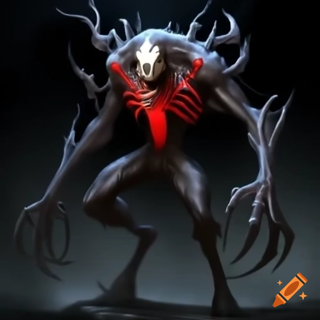 Wendigo with carnage symbiote, tall and gaunt figure with emaciated ...