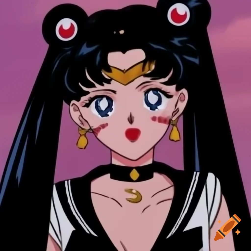 Gothic rendition of Sailor Moon with black hair and outfit on Craiyon