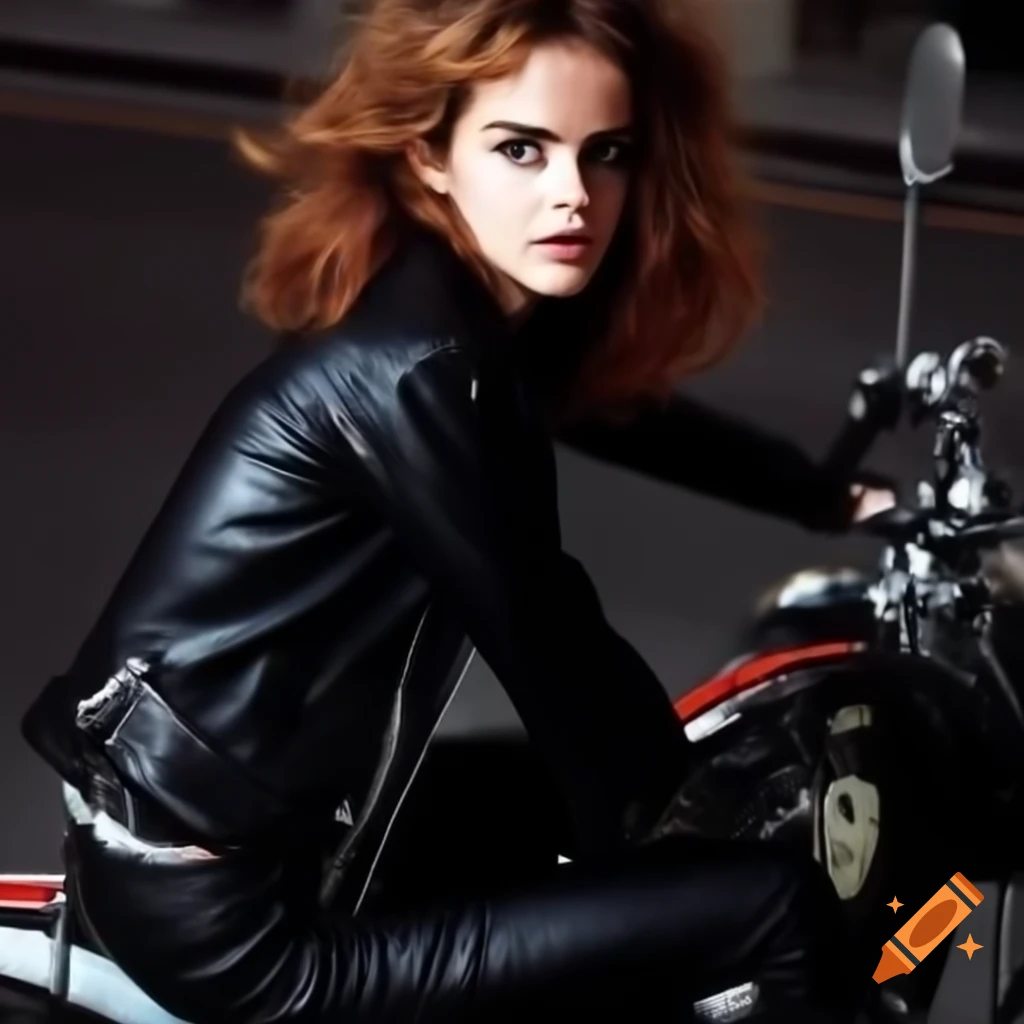 Ultra hd portrait of punk biker in leather jacket and high-waist ...