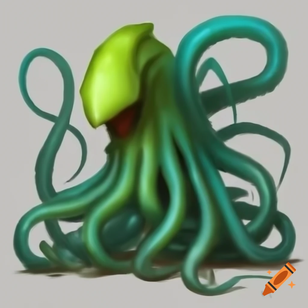 Giant squid-headed green dragon in fantasy realism sketch on Craiyon