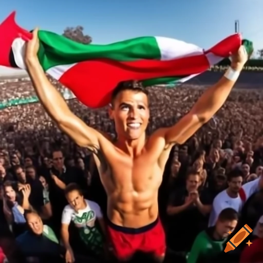 Young man resembling Cristiano Ronaldo at political gathering holding ...