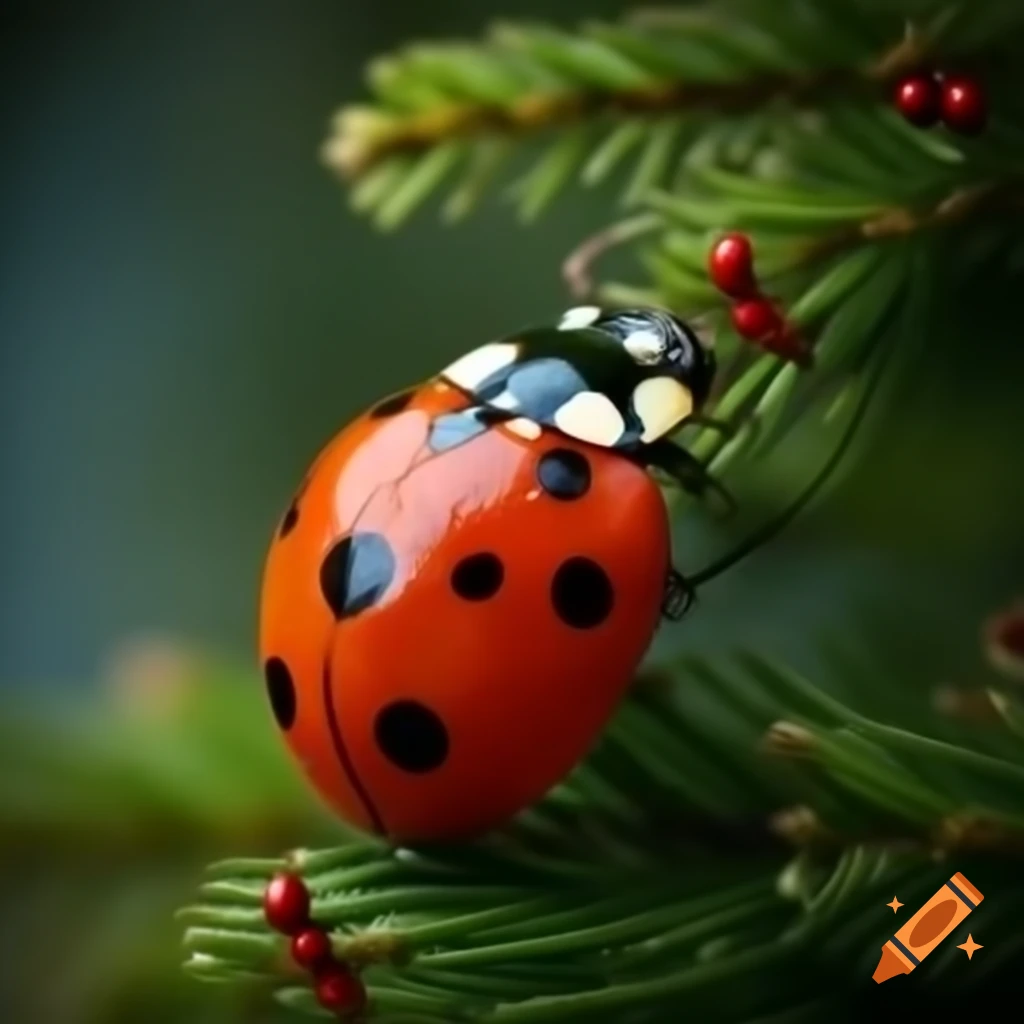 One-spotted ladybug resting on decorated Christmas tree on Craiyon
