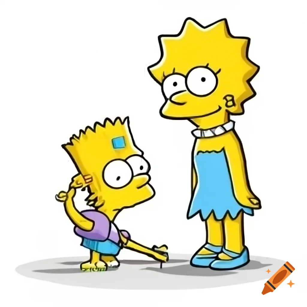 Bart and Lisa Simpson standing together in the driveway on Craiyon