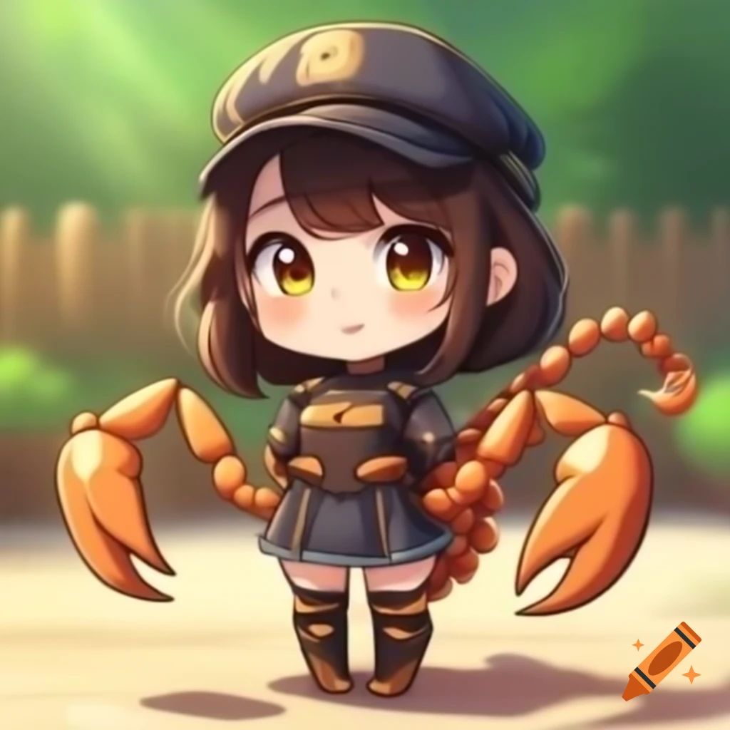 Cute chibi girl in scorpion costume, cartoon anime style on Craiyon