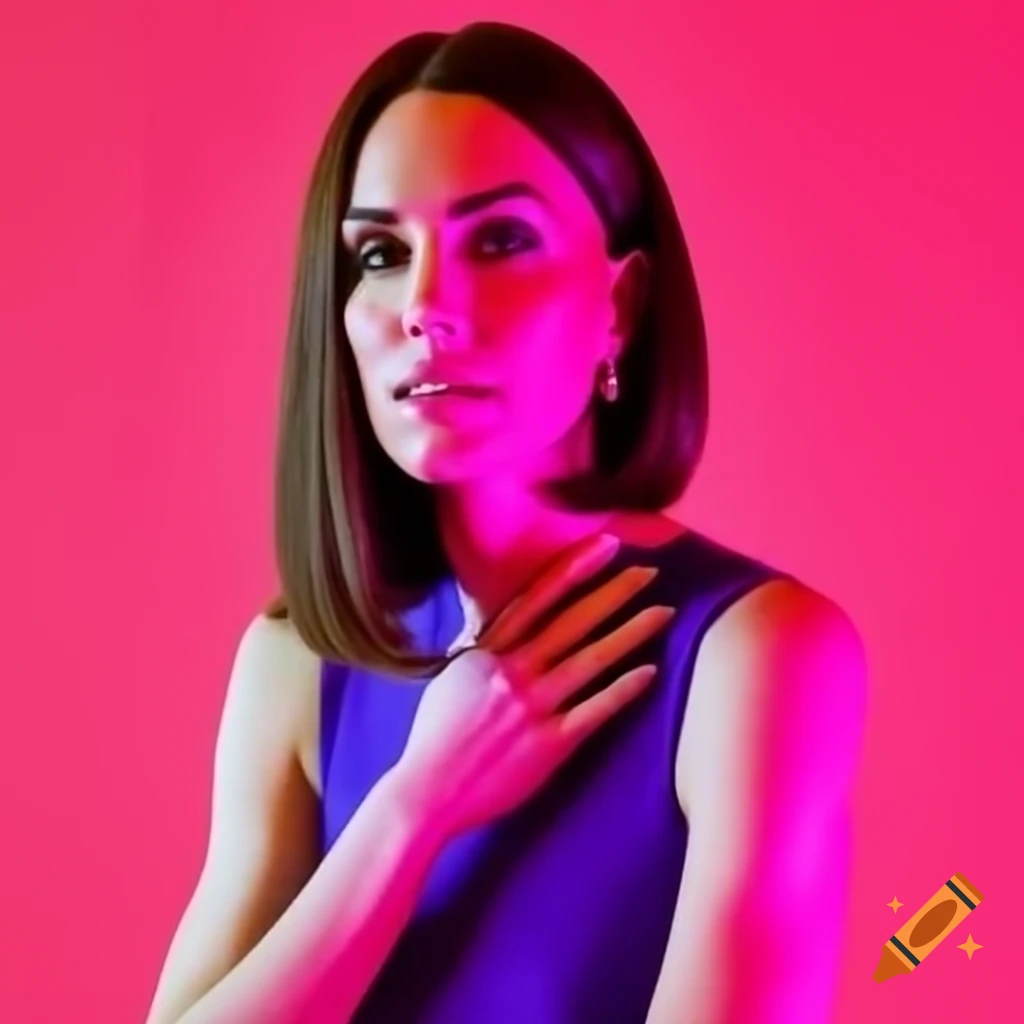 Kate Middleton with sleek bob hairstyle in purple tank top against hot ...