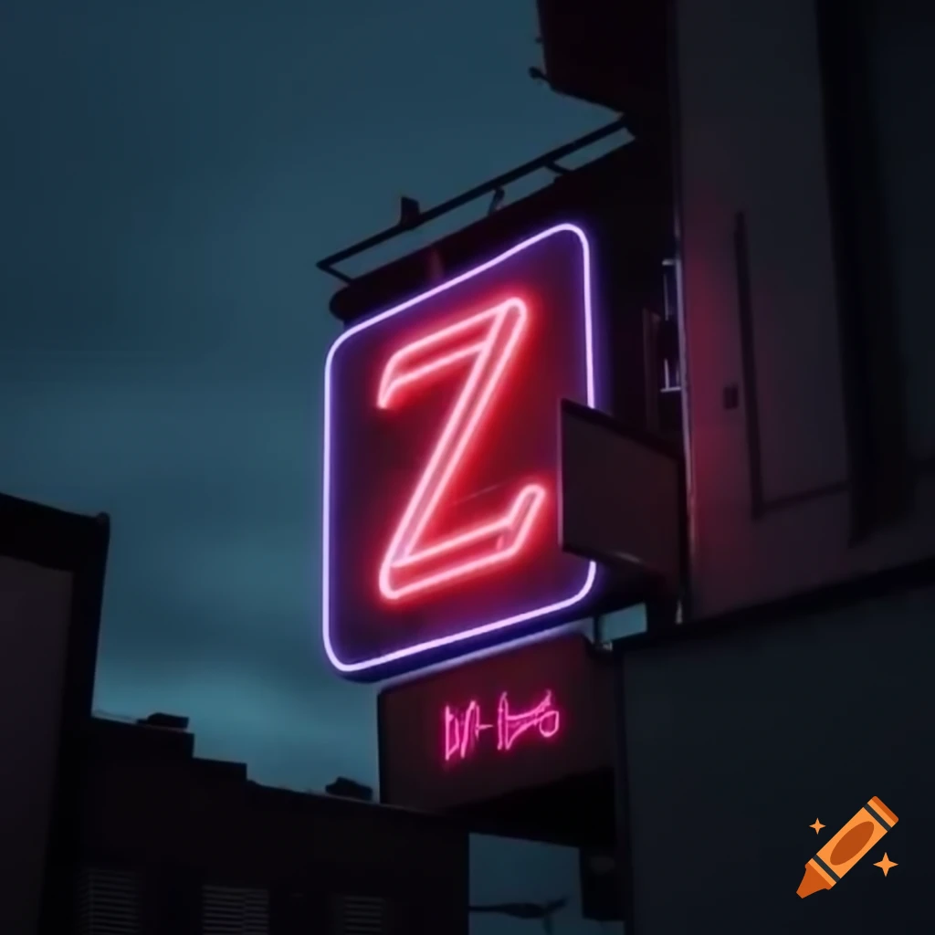Neon letter z sign above skyrise building on Craiyon
