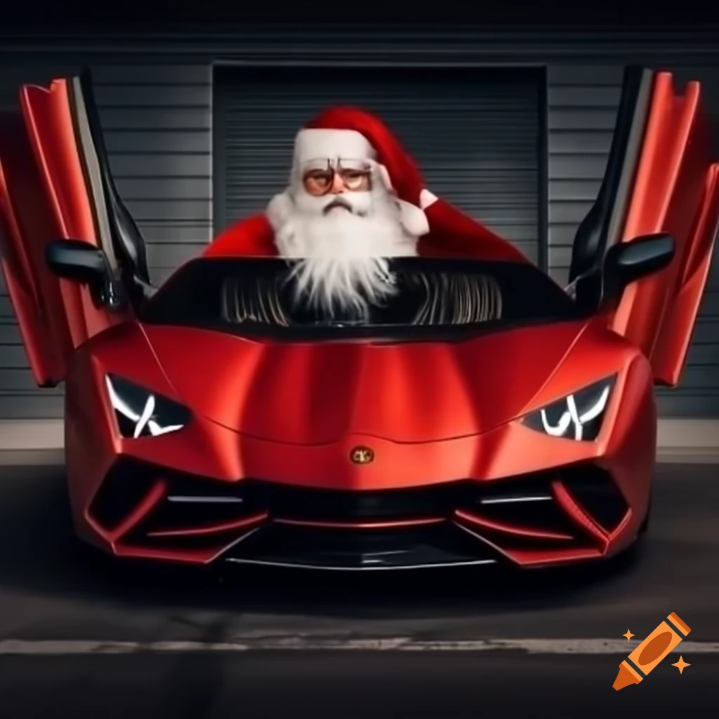 Santa Claus driving a Lamborghini wearing pit vipers sunglasses on Craiyon