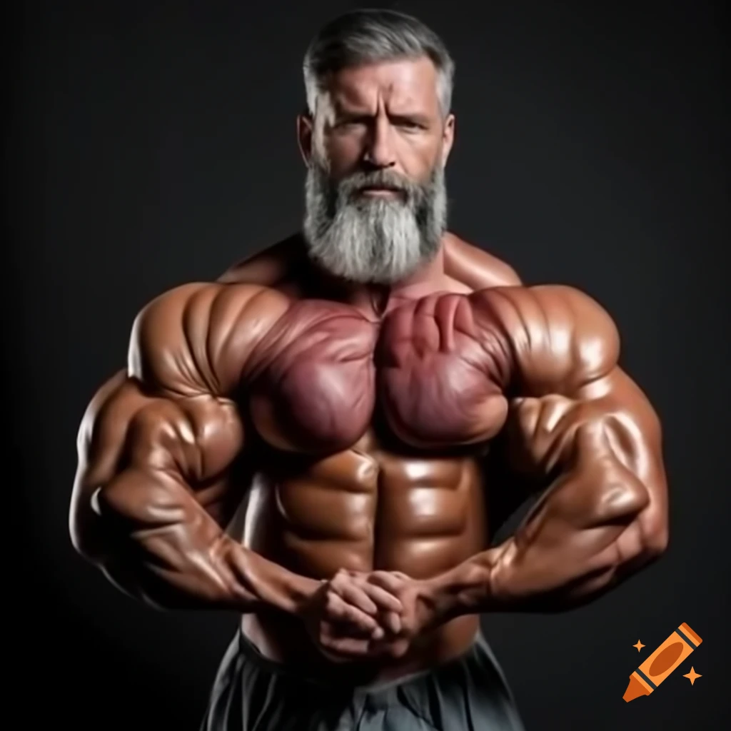 Mature bodybuilder with impressive bulging muscles and a well-groomed ...