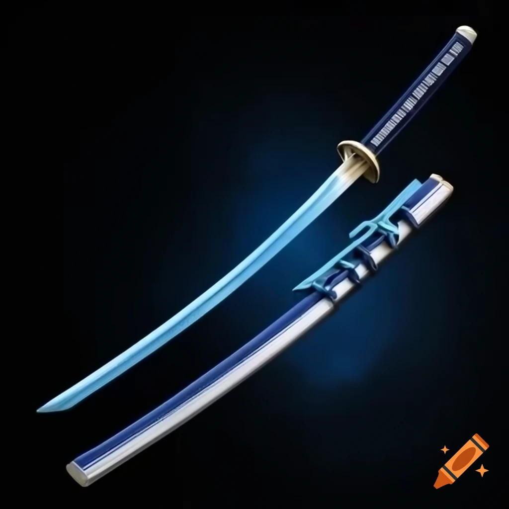 Highly detailed katana with lunar steel blade and blue wrapped hilt on ...