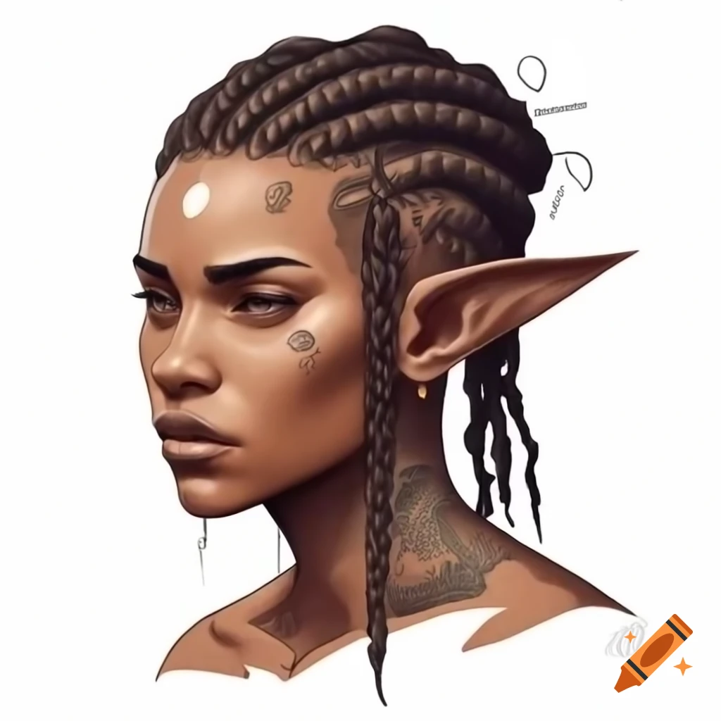 Serene African American elven monk in quiet contemplation with braided ...