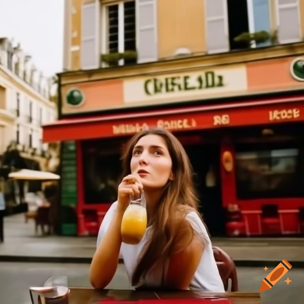 Person enjoying mustard outside a fancy French restaurant on Craiyon