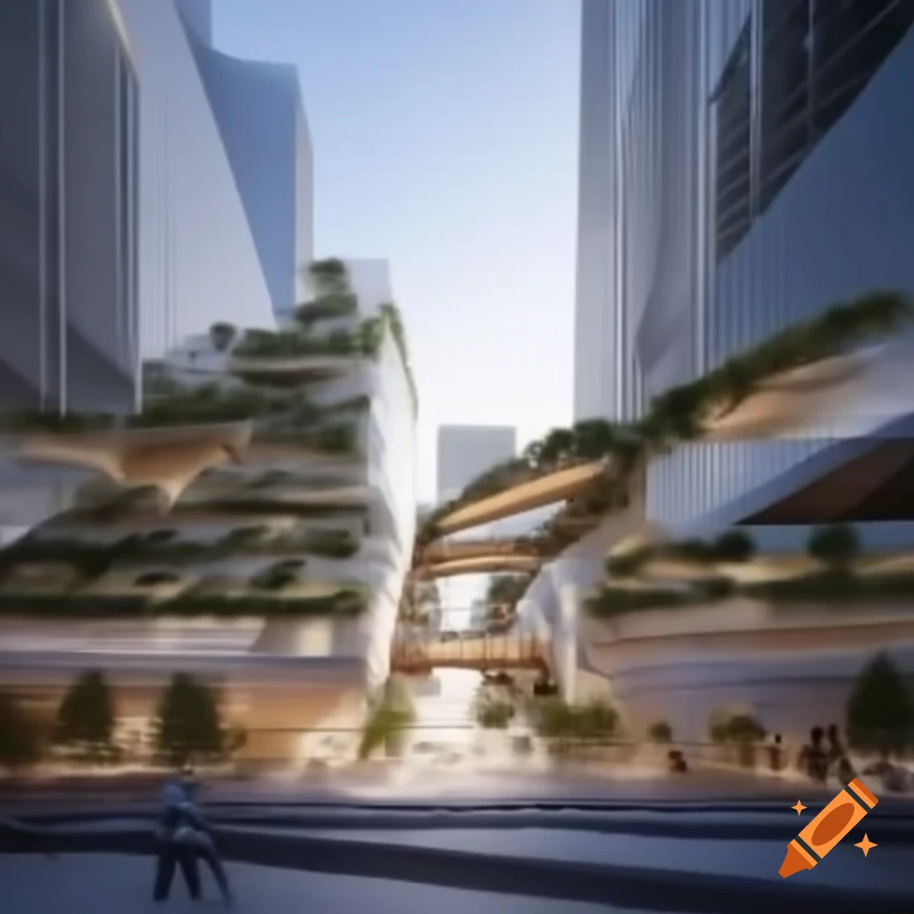 Dynamic urban plaza design on rectangular site bordered by buildings on ...