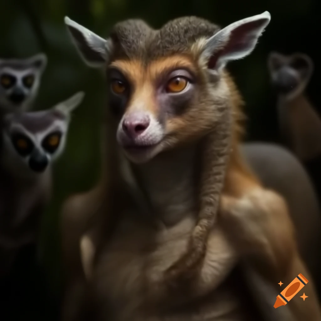 Photorealistic hybrid bipedal mammal resembling a faun with kangaroo ...