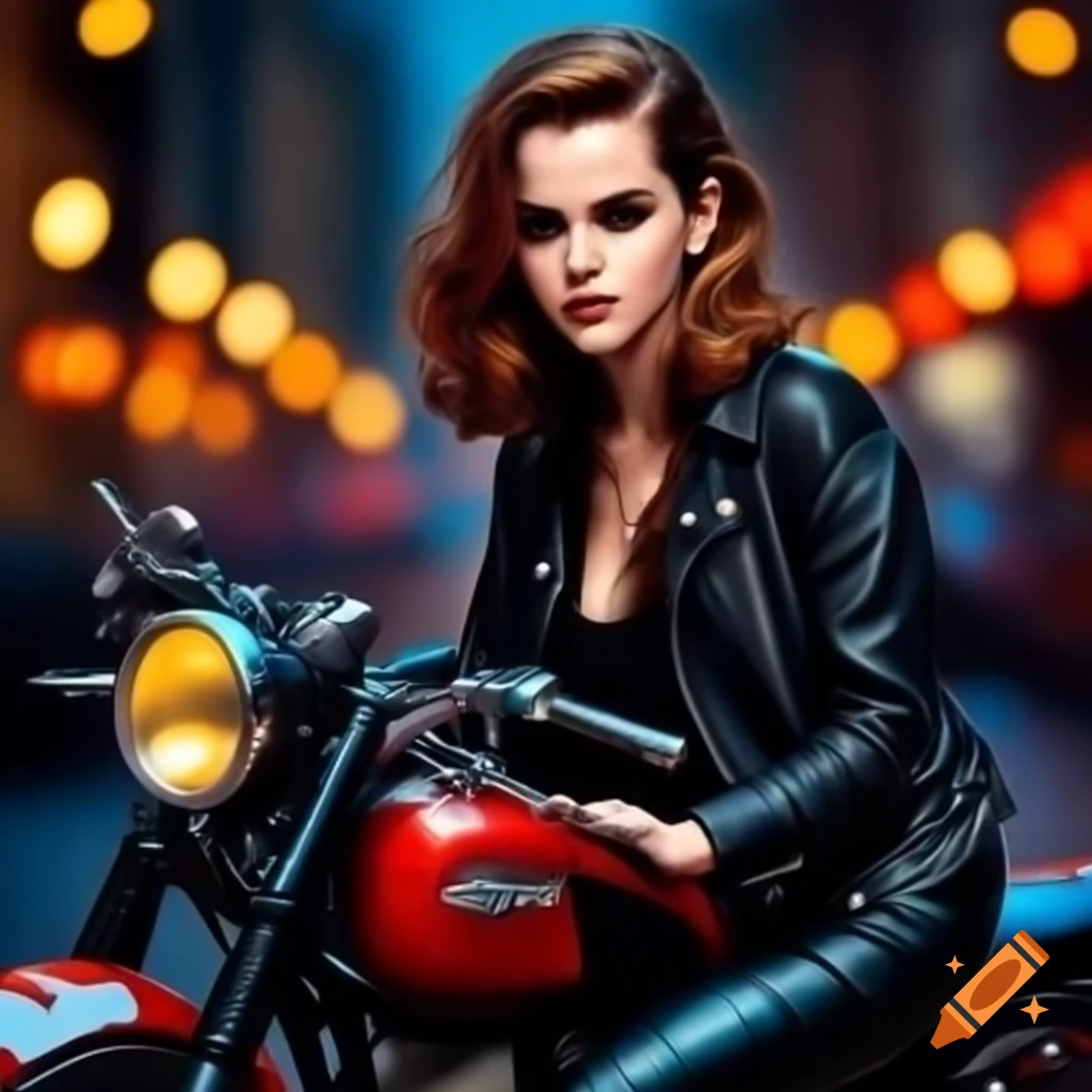 Punk biker portrait in leather jacket and trousers sitting on 1956 BSA ...