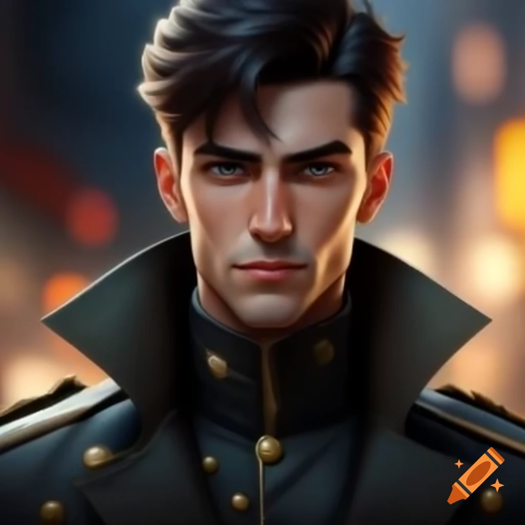 Handsome man wearing a military coat on Craiyon