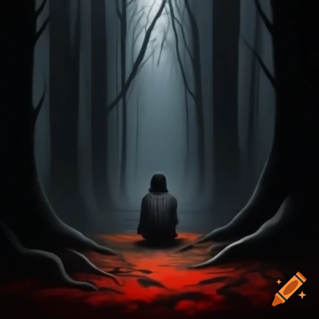 Mysterious dark forest setting with an ominous atmosphere on Craiyon