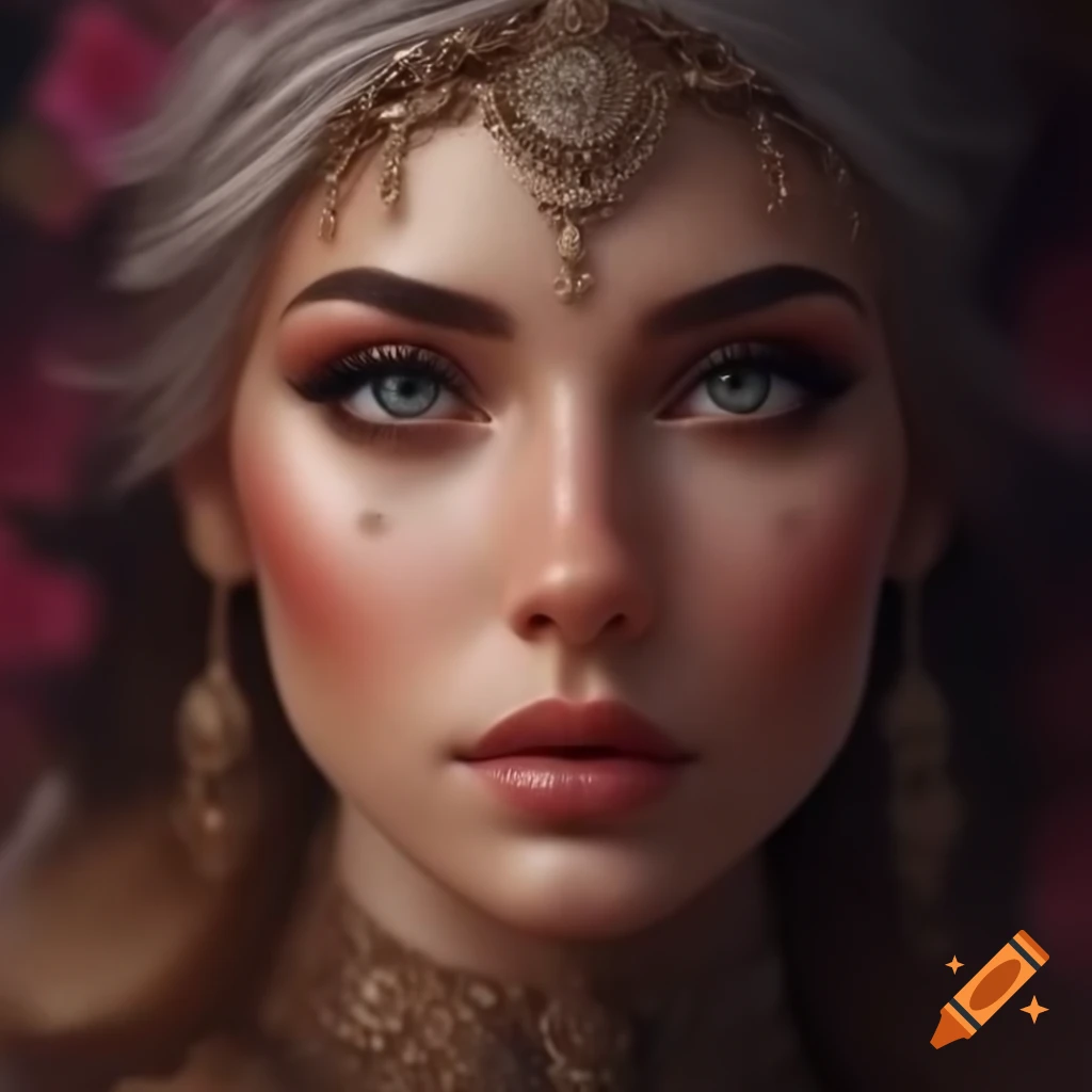 Elegant portrait of a beautiful woman on Craiyon