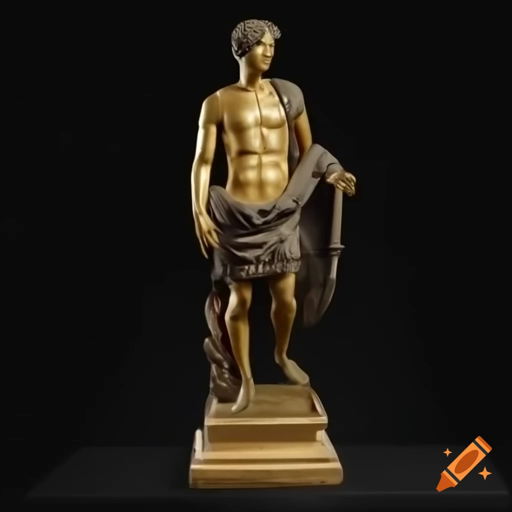 Hellenistic statue of sun-god helios dressed in bronze toga on marble ...