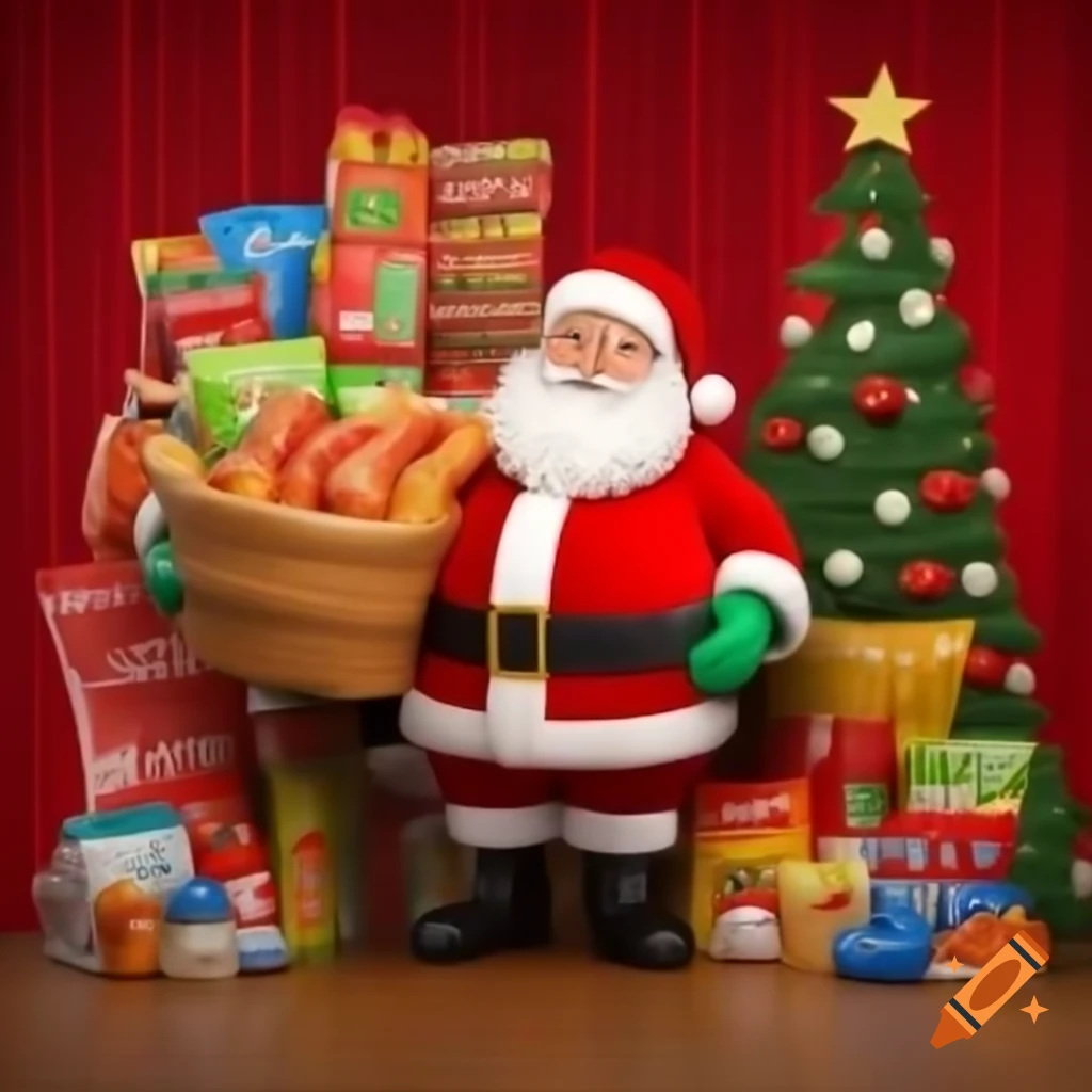 Santa Claus delivering groceries and pizza on Craiyon