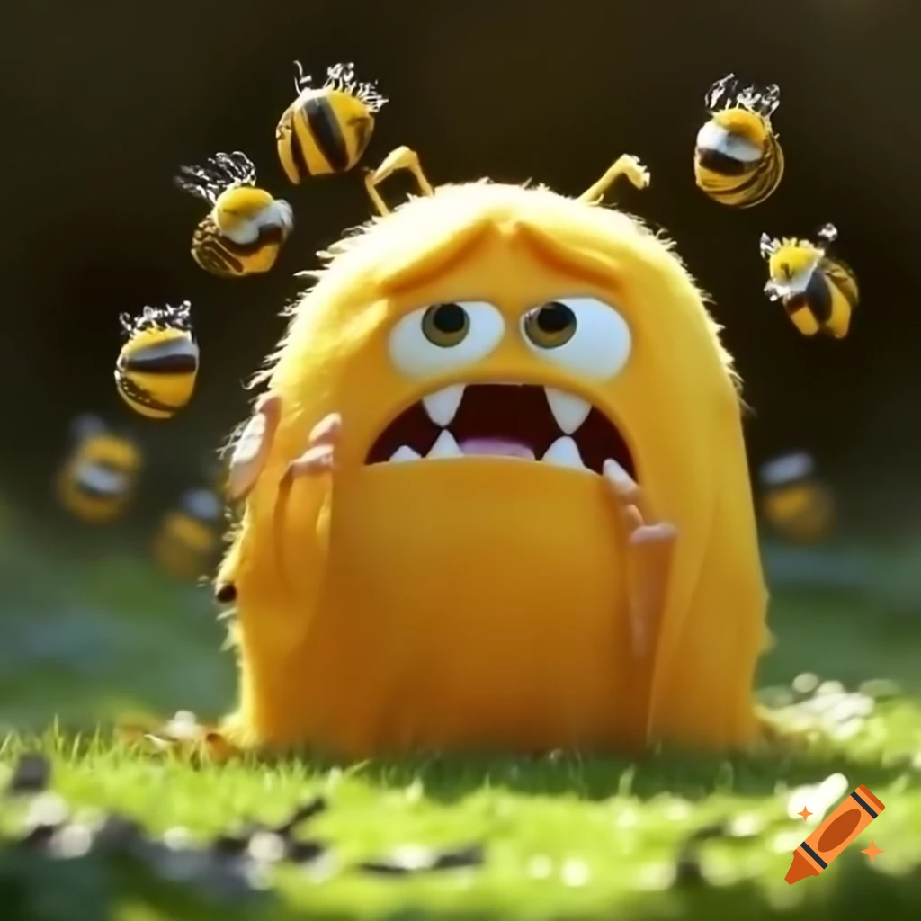 Funny looking monster with bees around its head on Craiyon