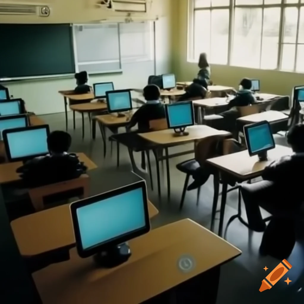 Classroom equipped with computers for learning on Craiyon