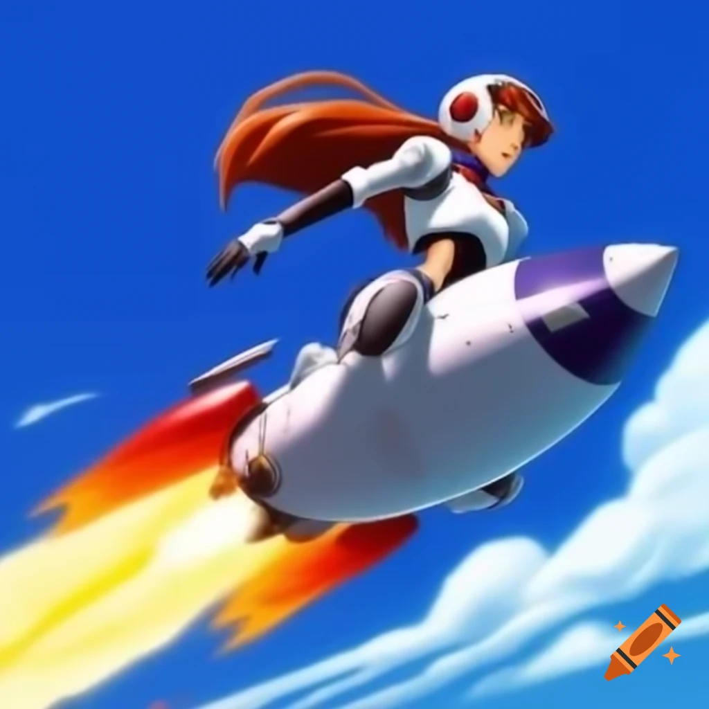 Female robot riding a rocket on Craiyon