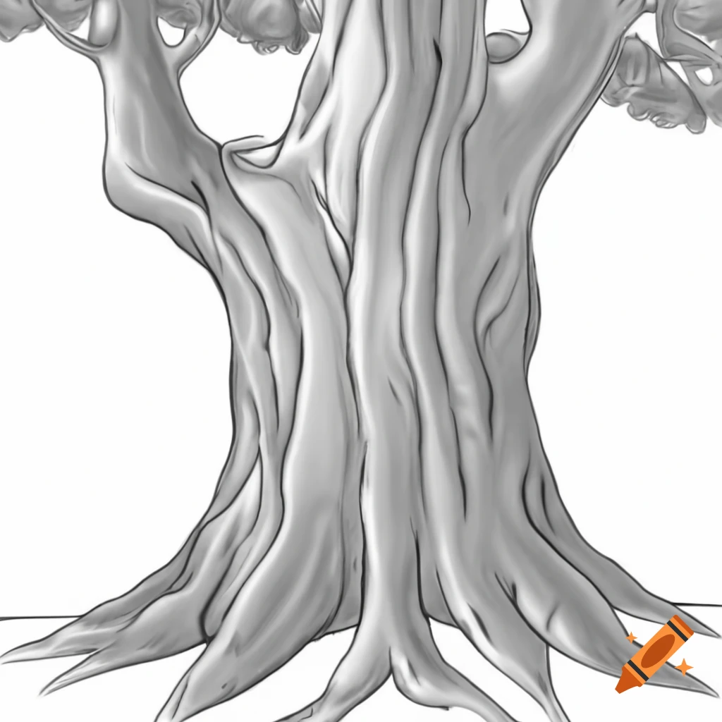 Detailed tree trunk with bark in flat style and smooth forms on Craiyon