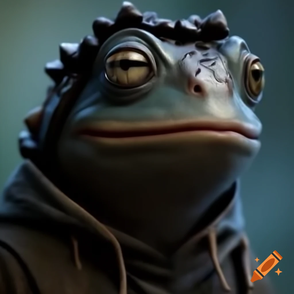 Humanoid black and grey frog character in a rich avatar design on Craiyon