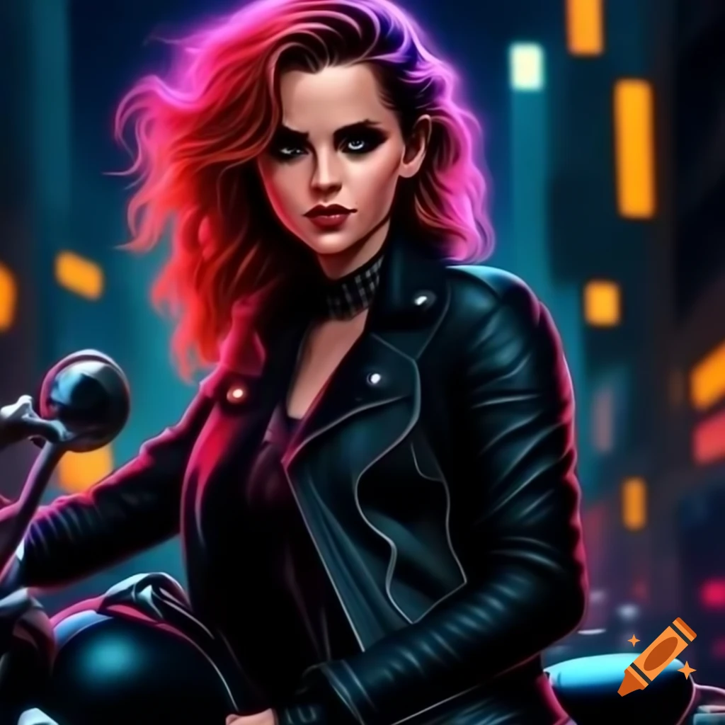 Punk biker portrait in leather jacket and trousers sitting on 1956 bsa ...