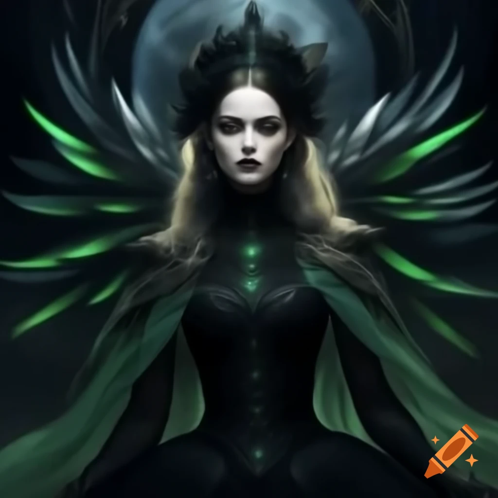 Gothic style queen in moonlit full body shot wearing iridescent ...